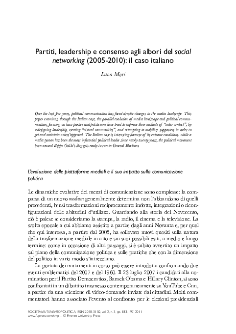 (PDF) Partiti, leadership e consenso agli albori del social networking ...