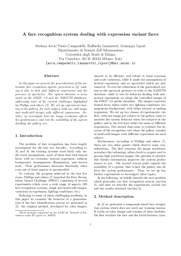 (PDF) A face recognition system dealing with expression variant faces