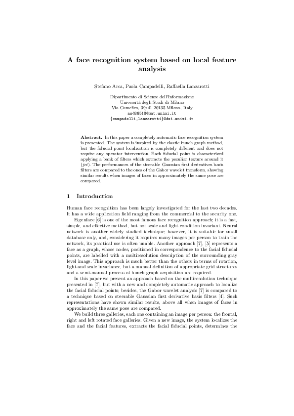 Pdf A Face Recognition System Based On Local Feature Analysis