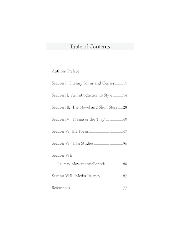 (PDF) Table of Contents Authors' Preface Section I: Literary Forms and ...