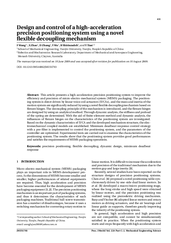 (PDF) Design and control of a high-acceleration precision positioning ...
