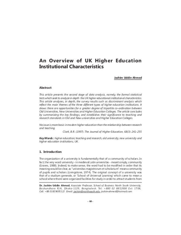 (PDF) An Overview of UK Higher Education Institutional Characteristics