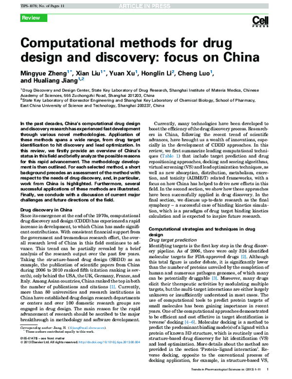 (PDF) Computational methods for drug design and discovery: focus on China