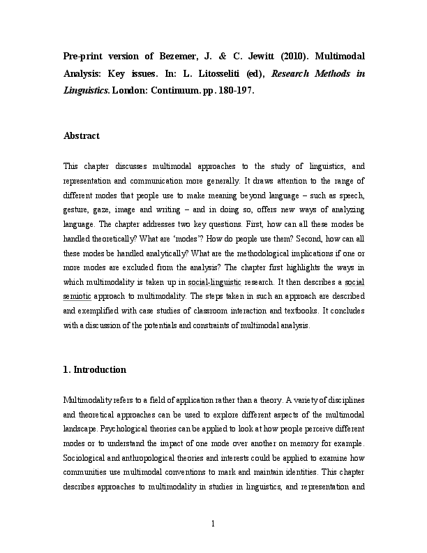 (PDF) Multimodal analysis: Key issues