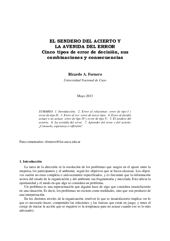(PDF) EL SENDERO DEL ACIERTO Y LA AVENIDA DEL ERROR Cinco tipos de ...