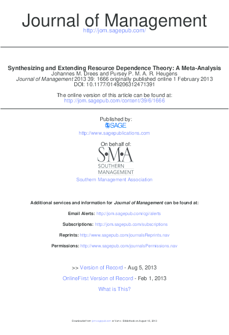 (PDF) Synthesizing and Extending Resource Dependence Theory: A Meta ...