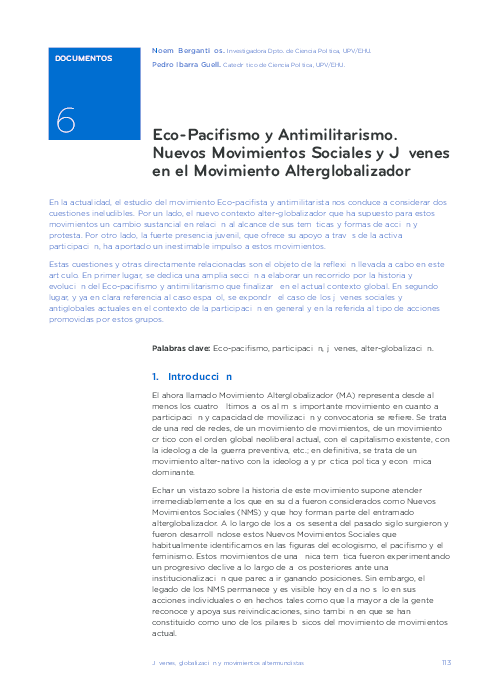 Pdf Eco Pacifismo Y Antimilitarismo Nuevos Movimientos Sociales Y