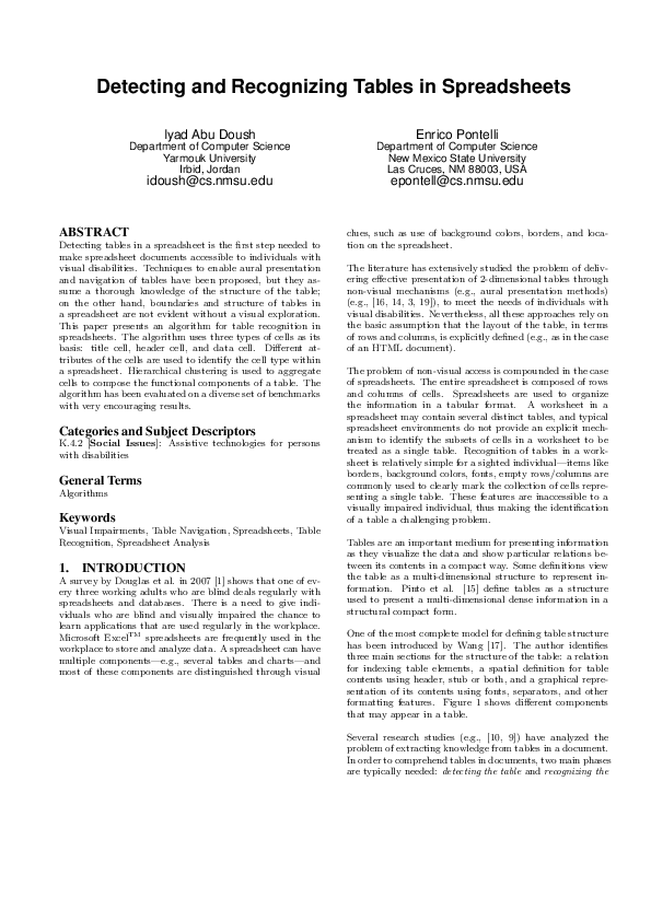 (PDF) Detecting and recognizing tables in spreadsheets