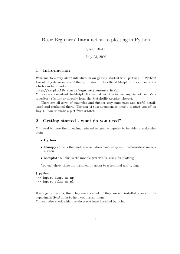 (PDF) Basic Beginners' Introduction to plotting in Python