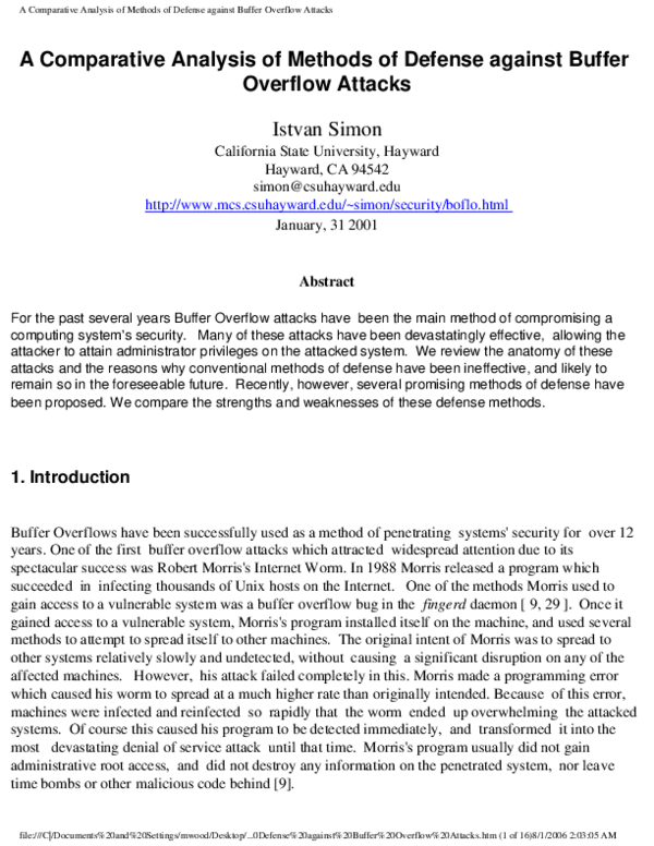 Pdf A Comparative Analysis Of Methods Of Defense Against Buffer Overflow Attacks Isromi