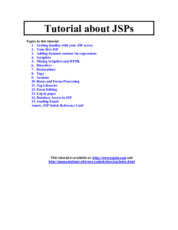 (PDF) Tutorial about JSPs Topics in this tutorial: 1. Getting familiar ...