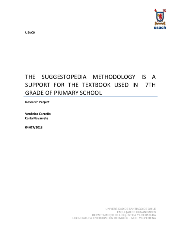 (DOC) USACH THE SUGGESTOPEDIA METHODOLOGY IS A SUPPORT FOR THE TEXTBOOK ...
