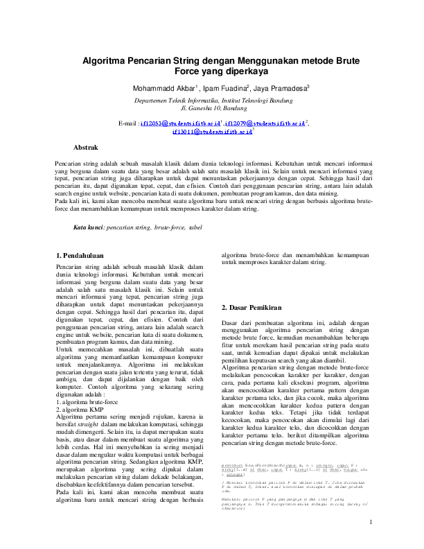 (PDF) Algoritma Pencarian String dengan Menggunakan metode Brute Force yang diperkaya