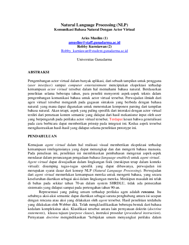 (PDF) Natural Language Processing (NLP) Komunikasi Bahasa Natural Dengan Actor Virtual