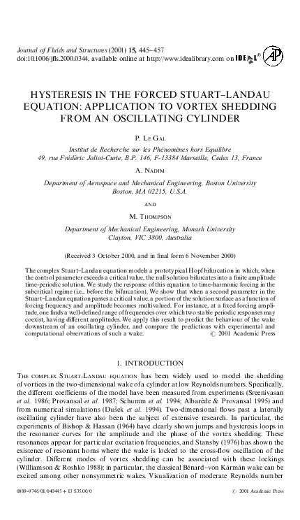 (PDF) HYSTERESIS IN THE FORCED STUART–LANDAU EQUATION: APPLICATION TO ...