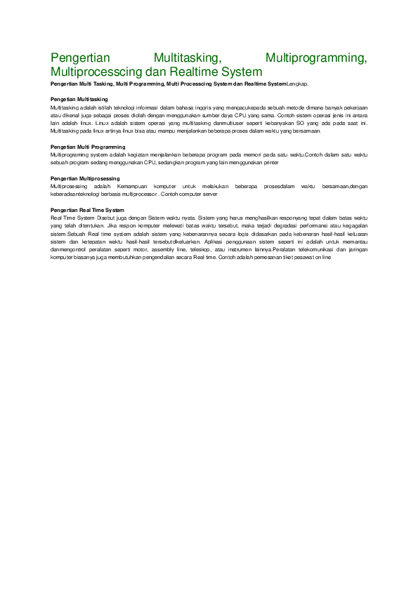 (DOC) Pengertian Multitasking, Multiprogramming, Multiprocesscing dan Realtime System Pengertian ...