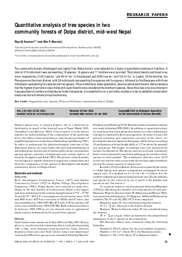 (PDF) Quantitative analysis of tree species in two community forests of ...