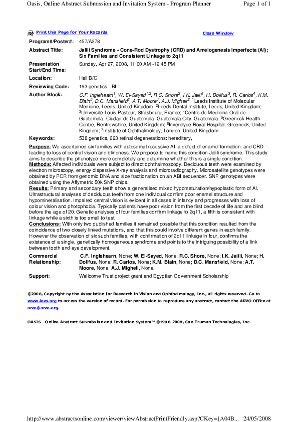 (PDF) Jalili Syndrome - Cone-Rod Dystrophy (CRD) and Amelogenesis Imperfecta (AI); Six Families ...
