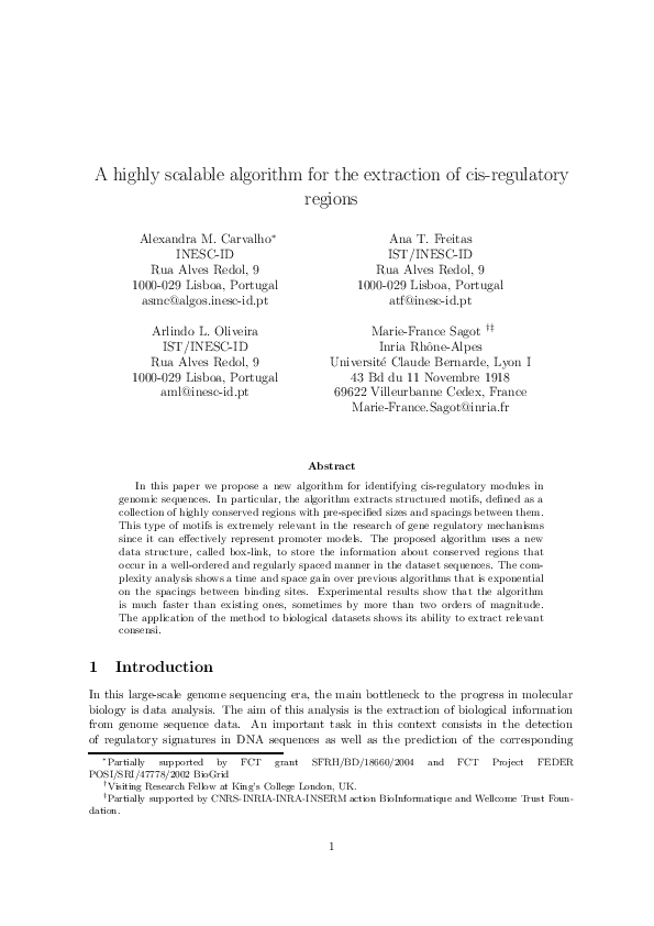 Pdf A Highly Scalable Algorithm For The Extraction Of Cis Regulatory