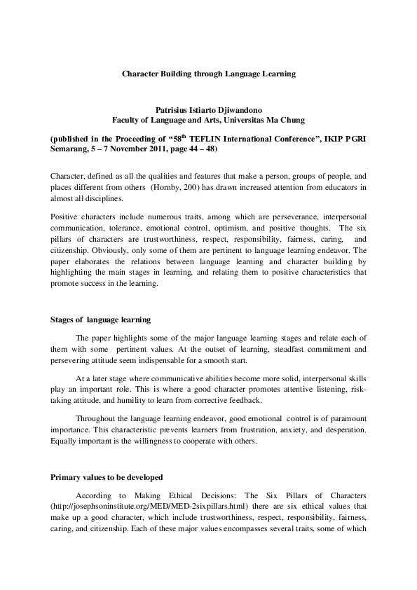 (DOC) Character Building through Language Learning