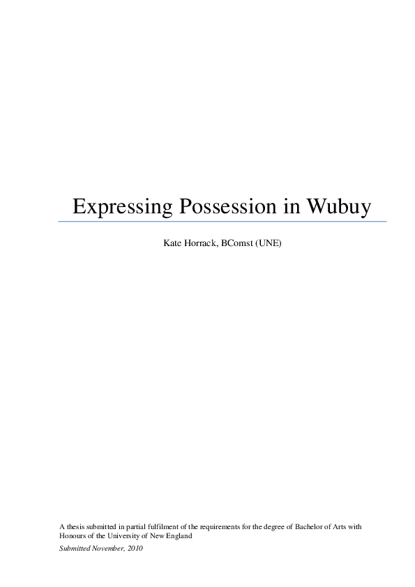 (PDF) Expressing Possession in Wubuy (Honours thesis)