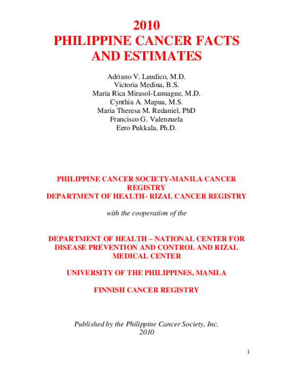 (PDF) 2010 PHILIPPINE CANCER FACTS AND ESTIMATES PHILIPPINE CANCER