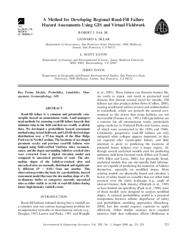 (PDF) A method for developing regional road-fill failure hazard assessment using GIS and virtual ...