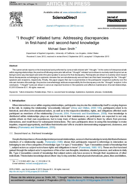 (PDF) ''I thought''-initiated turns: Addressing discrepancies in first ...