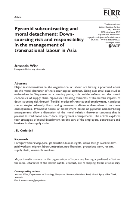 (PDF) 2013 Pyramid Subcontracting and Moral Detachment: Down-Sourcing ...