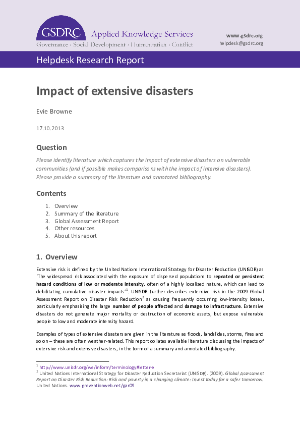 (PDF) Impact of extensive disasters