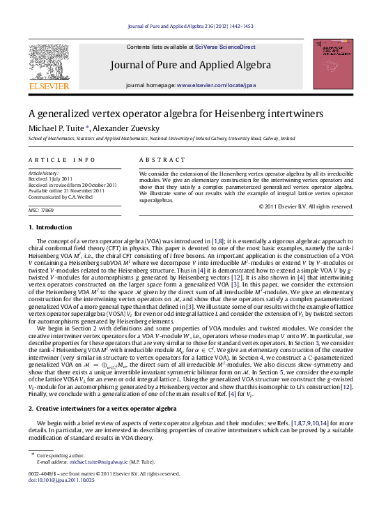(PDF) A generalized vertex operator algebra for Heisenberg intertwiners ...