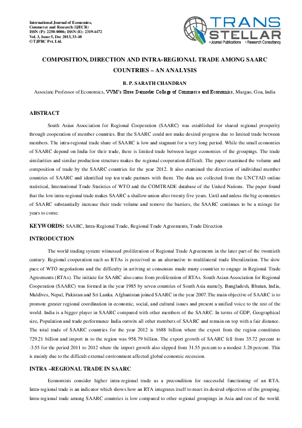 (PDF) Composition, Direction and Intra-Regional Trade among SAARC ...