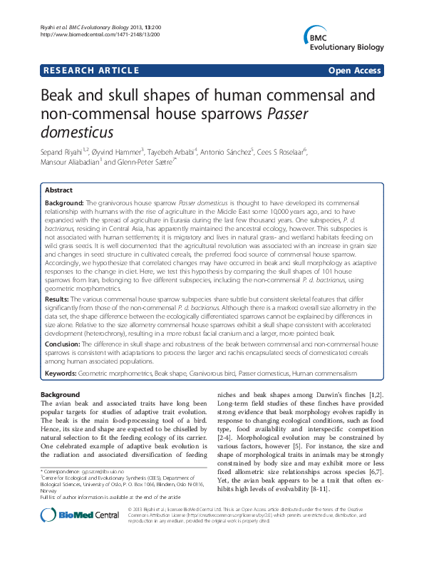 (PDF) Beak and skull shapes of human commensal and non-commensal house ...