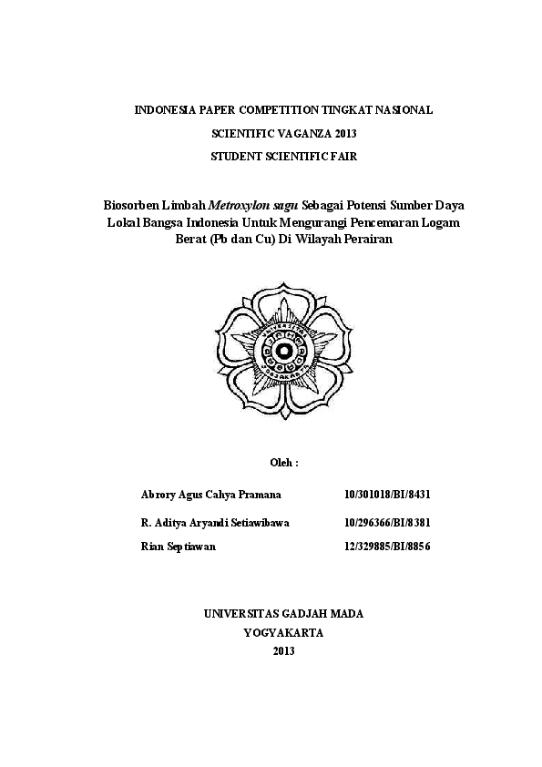 (PDF) Biosorben Limbah Sagu Sebagai Potensi Sumber Daya Lokal Bangsa ...