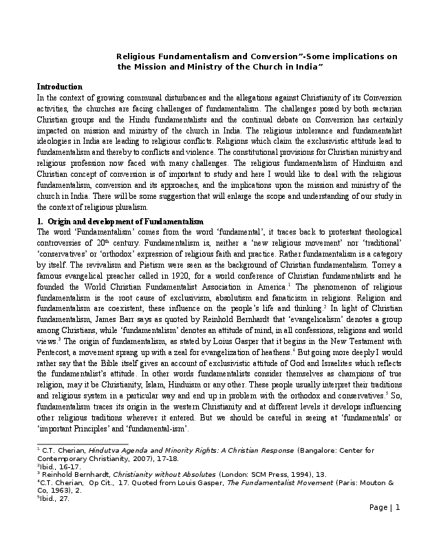 (DOC) Religious Fundamentalism and Conversion"-Some implications on the ...