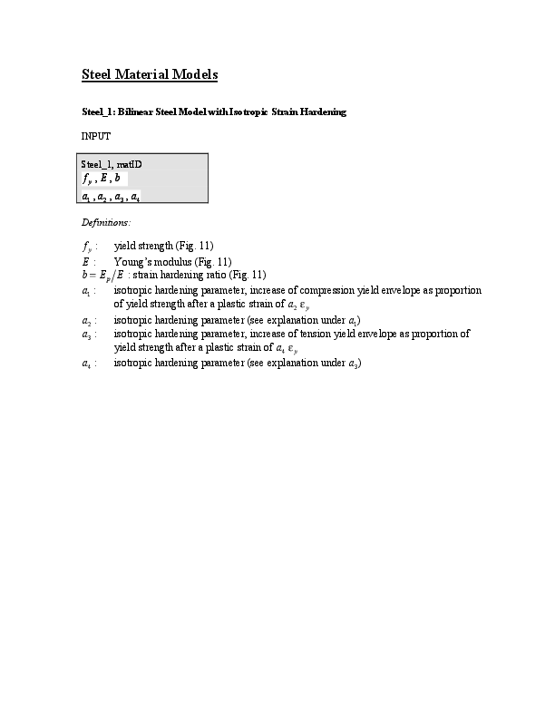(PDF) Steel Material Models Steel_1: Bilinear Steel Model with ...