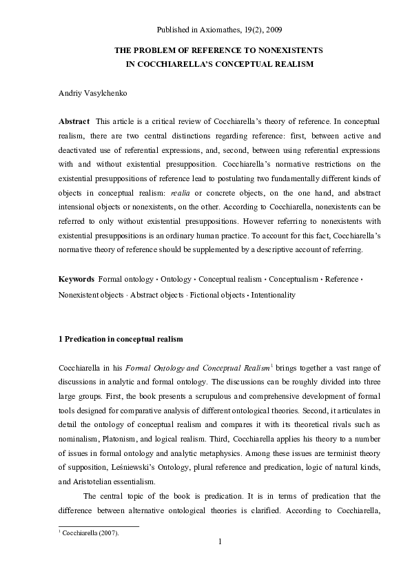 (DOC) The Problem of Reference to Nonexistents in Cocchiarella’s ...