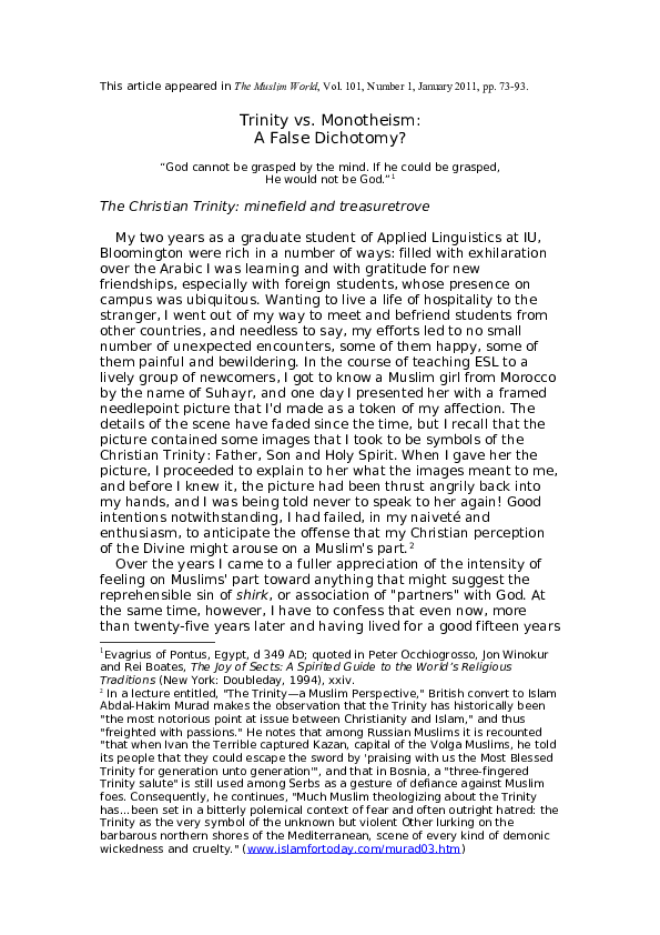 (DOC) Trinity vs. Monotheism: A False Dichotomy?