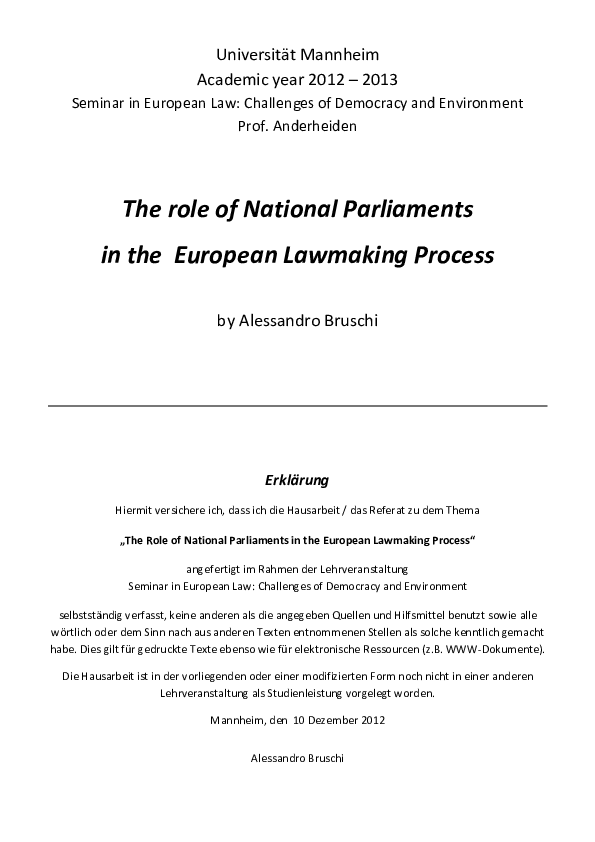 (DOC) The role of National Parliaments in European Lawmaking Process