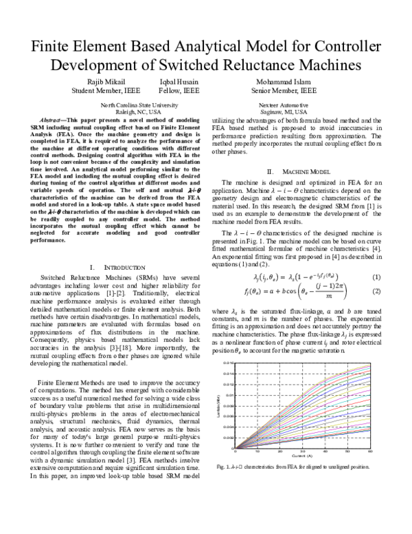 Pdf Finite Element Based Analytical Model For Controller Development Of Switched Reluctance