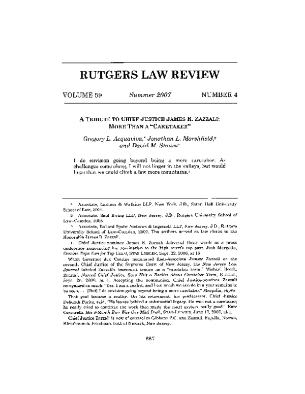 (PDF) A Tribute to Chief Justice James R. Zazzali: More Than a “Caretaker”