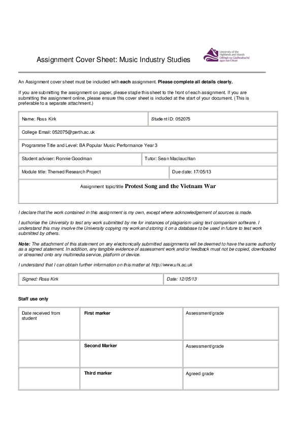 (DOC) Music and the Vietnam War