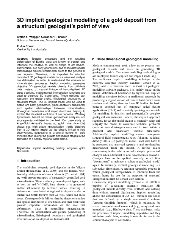 (PDF) 3D implicit geological modelling of a gold deposit from a structural geologist's point of view