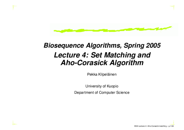 Pdf Lecture 4 Set Matching And Aho Corasick Algorithm
