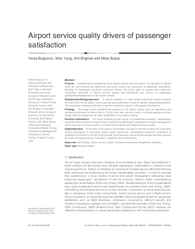 (PDF) Airport service quality drivers of passenger satisfaction