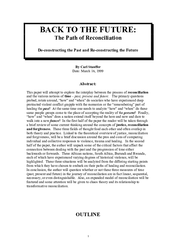 (PDF) Back to the Future: The Path of Reconciliation - De-constructing ...