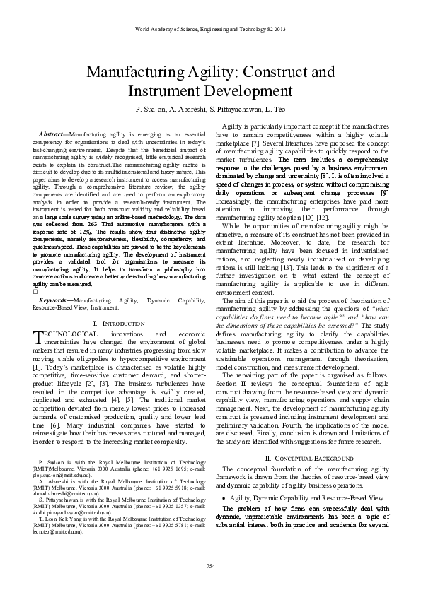 (PDF) Manufacturing agility: Construct and instrument development