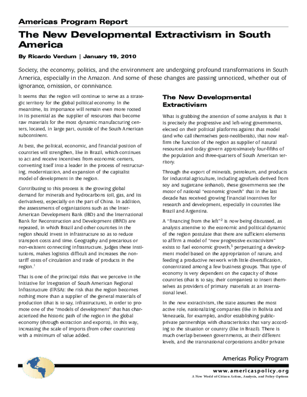 (PDF) The New Developmental Extractivism in South America