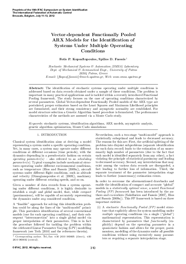 (PDF) Vector-dependent Functionally Pooled ARX Models for the Identification of Systems Under ...
