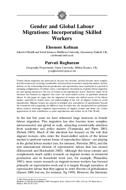 (PDF) Gender and Global Labour Migrations: Incorporating Skilled Workers